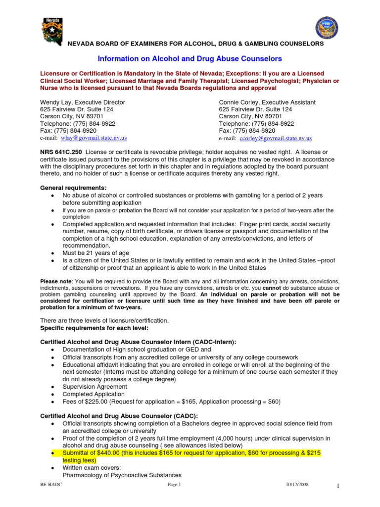 Nevada CADC Certification Guidelines | PDF | Academic Degree | Licensure