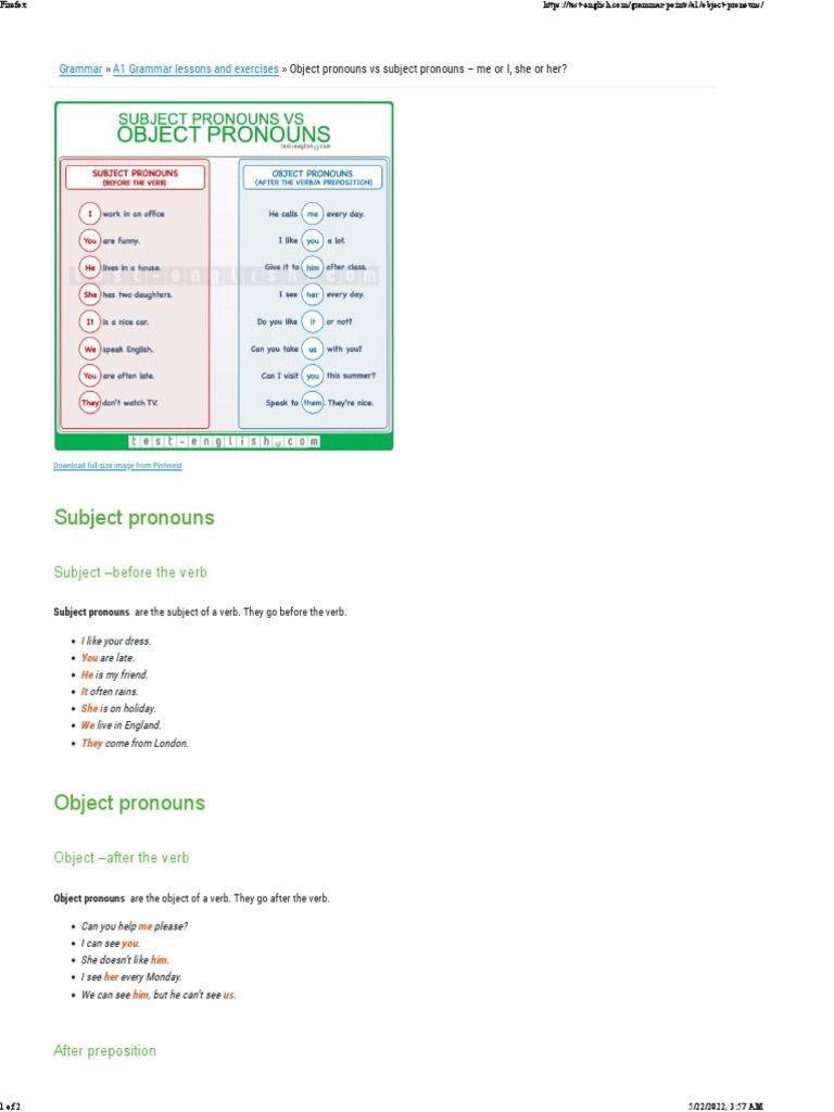 19-Object Pronouns Vs Subject Pronouns | PDF