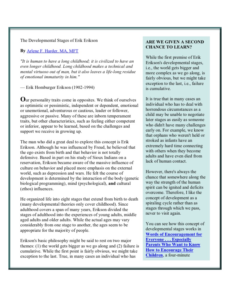 The Developmental Stages of Erik Erikson | PDF | Adolescence | Id
