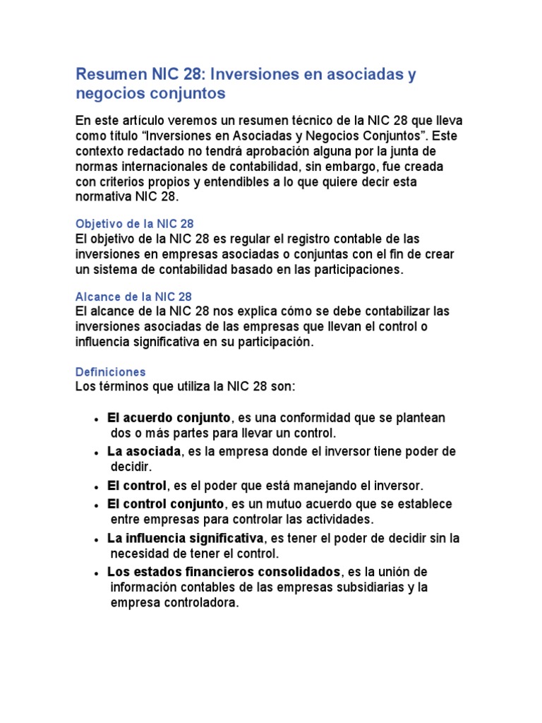 Resumen NIC 28 | PDF | Contabilidad | Business