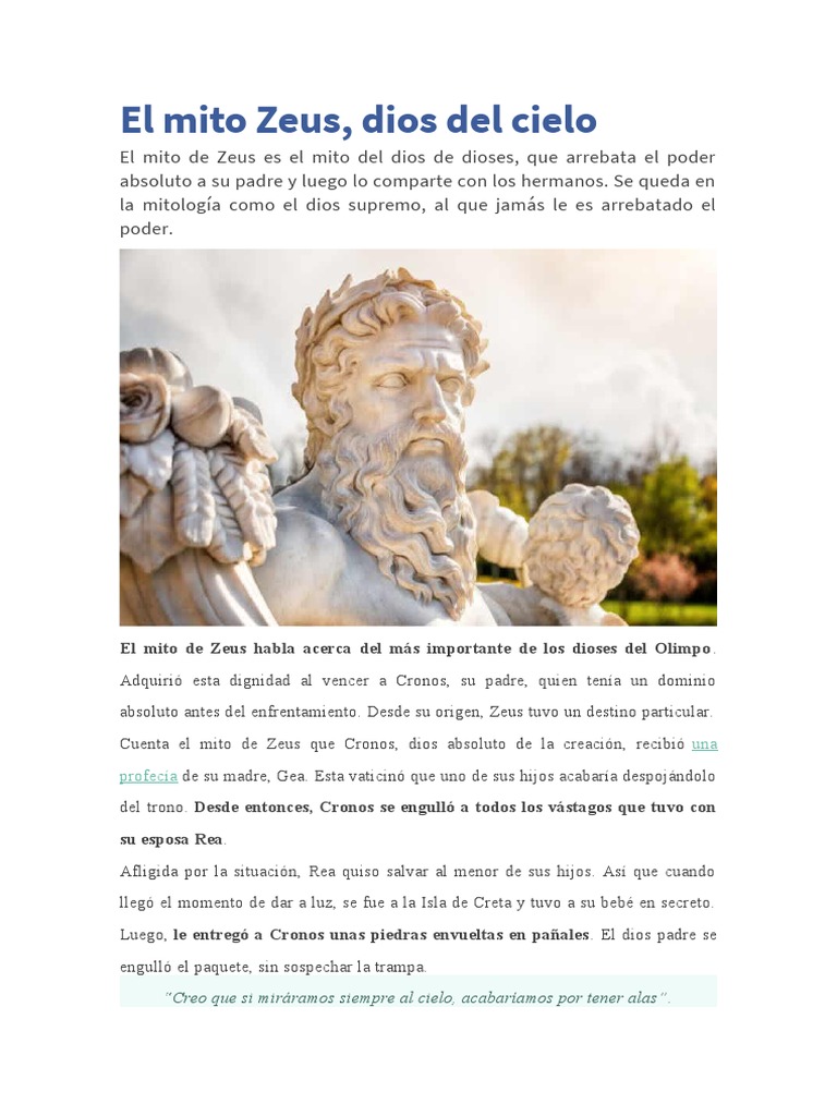 Mito de Zeus: Dios del Cielo y Poder | PDF | Zeus | Hera