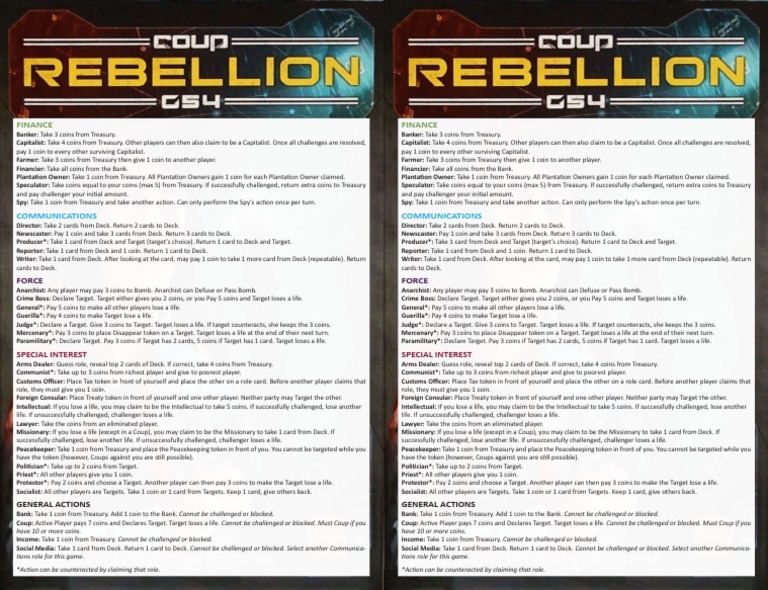 Coup Rebellion G54 Anarchy Player Aid v1.0 | PDF | Economies