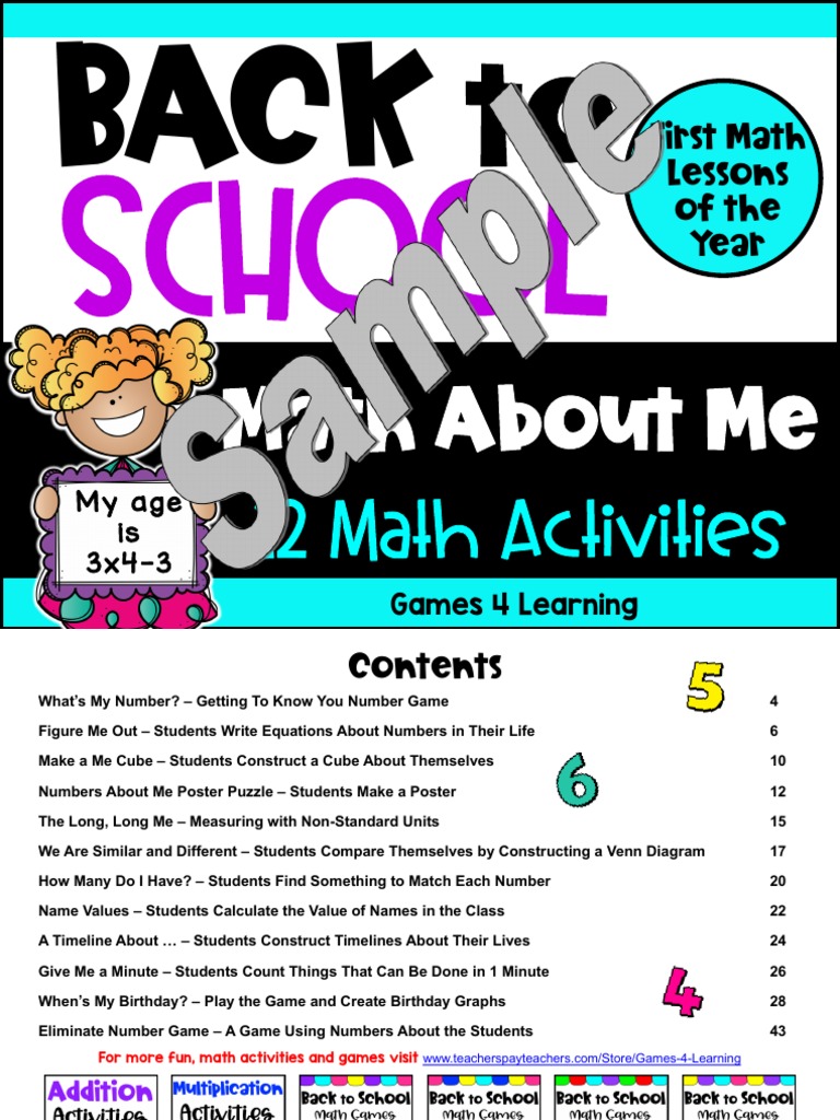 Sample Back To School Math About Me | PDF | Wellness