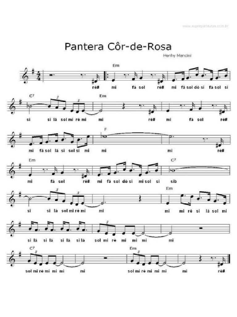 Super Partituras - Partitura Da Música Tema de Pantera Cor-De-rosa ...