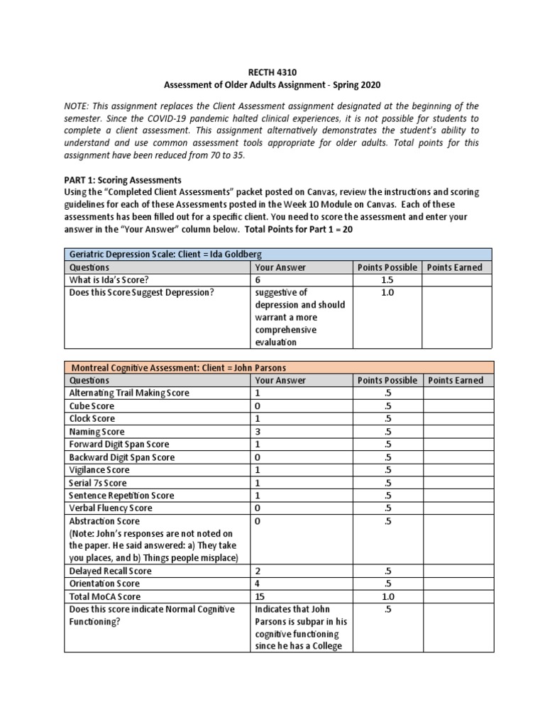 Older Adults Assessment Assignment Guide | PDF | Neuroscience ...
