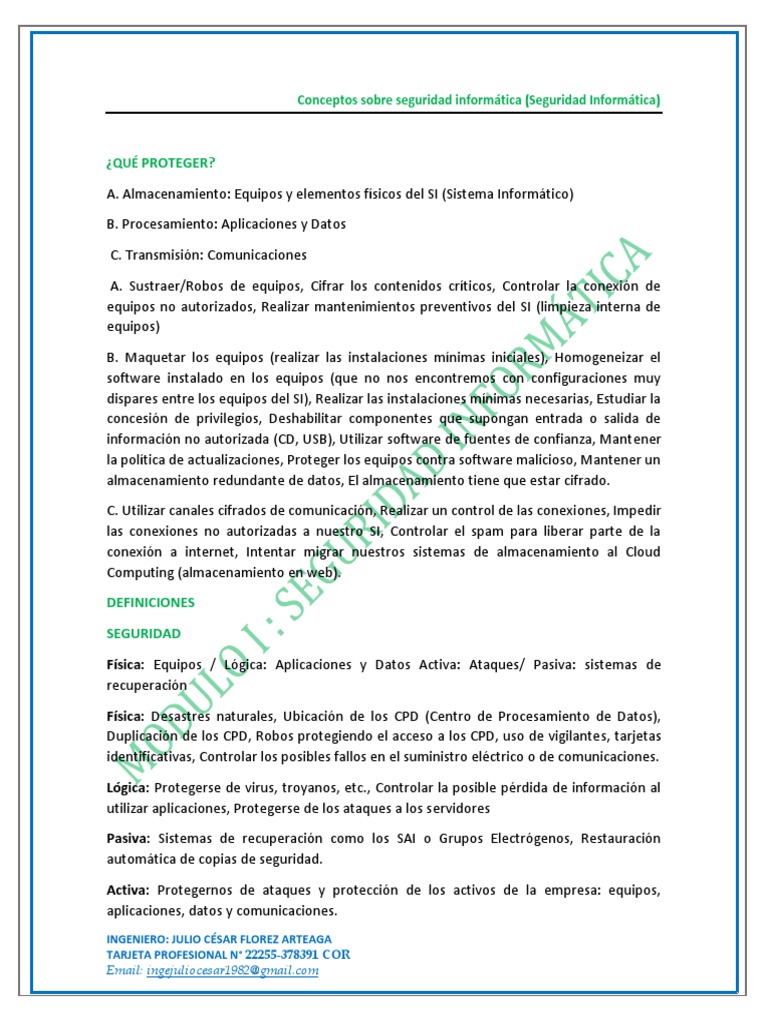 MODULO I SEGURIDAD INFORMÁTICA 1 | PDF | Seguridad | La seguridad ...