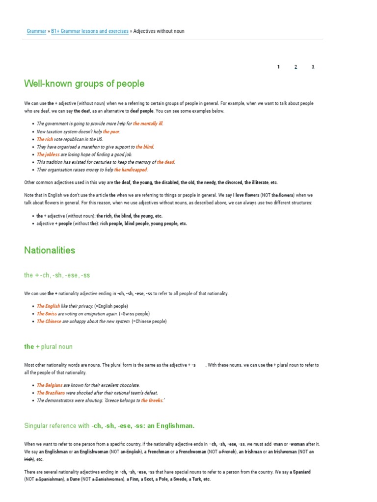 25-Adjectives Without Noun | PDF | Adjective | Plural