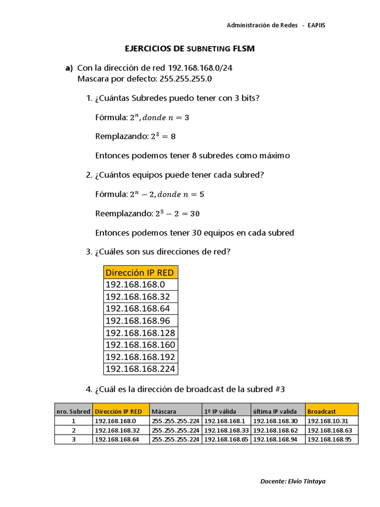 Ejercicios de Subnetting y VLSM para la Administración de Redes | PDF | Dirección IP | Red de ...