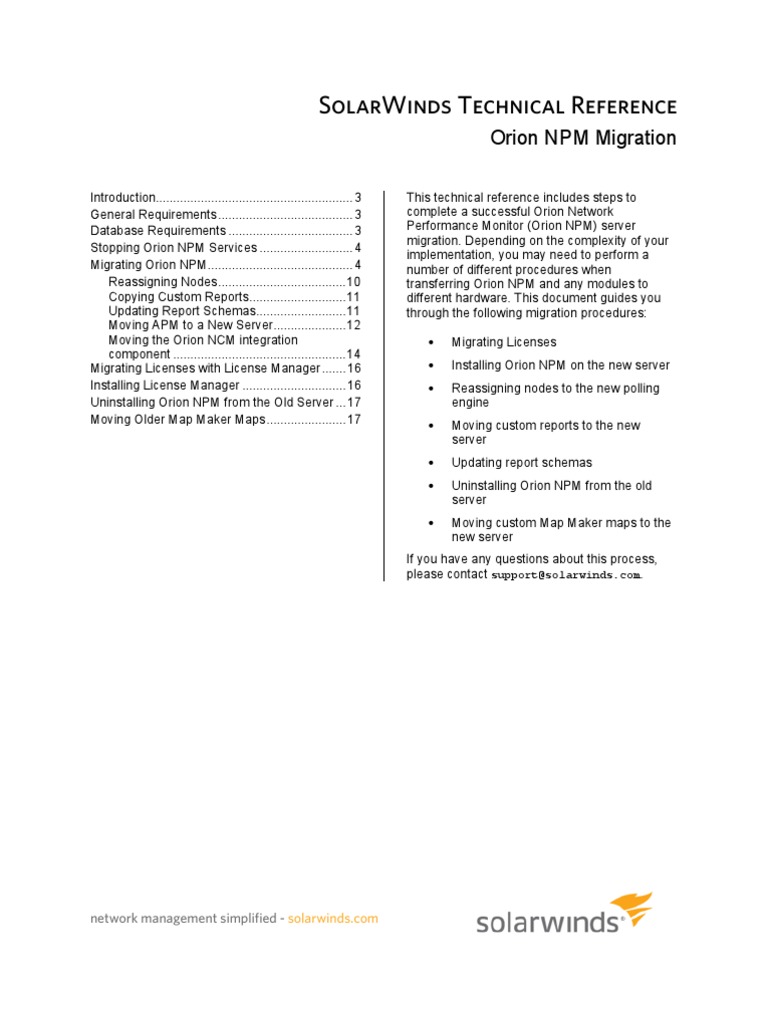 Solarwinds Technical Reference: Orion NPM Migration | PDF | Microsoft ...