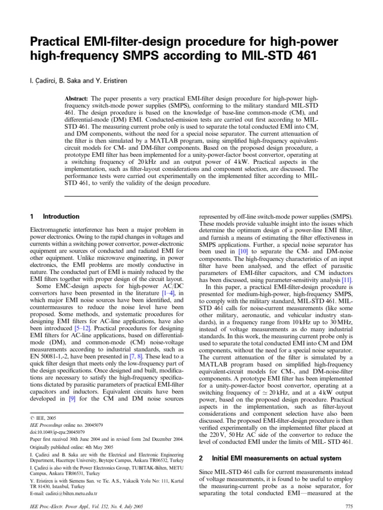 Practical EMI-filter-design Procedure For High-Power High-Frequency ...