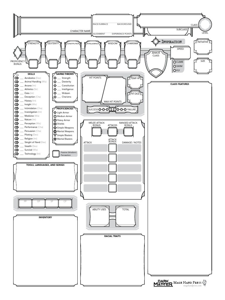 Dark Matter Character Sheet Form Fillable | PDF | Role Playing Games