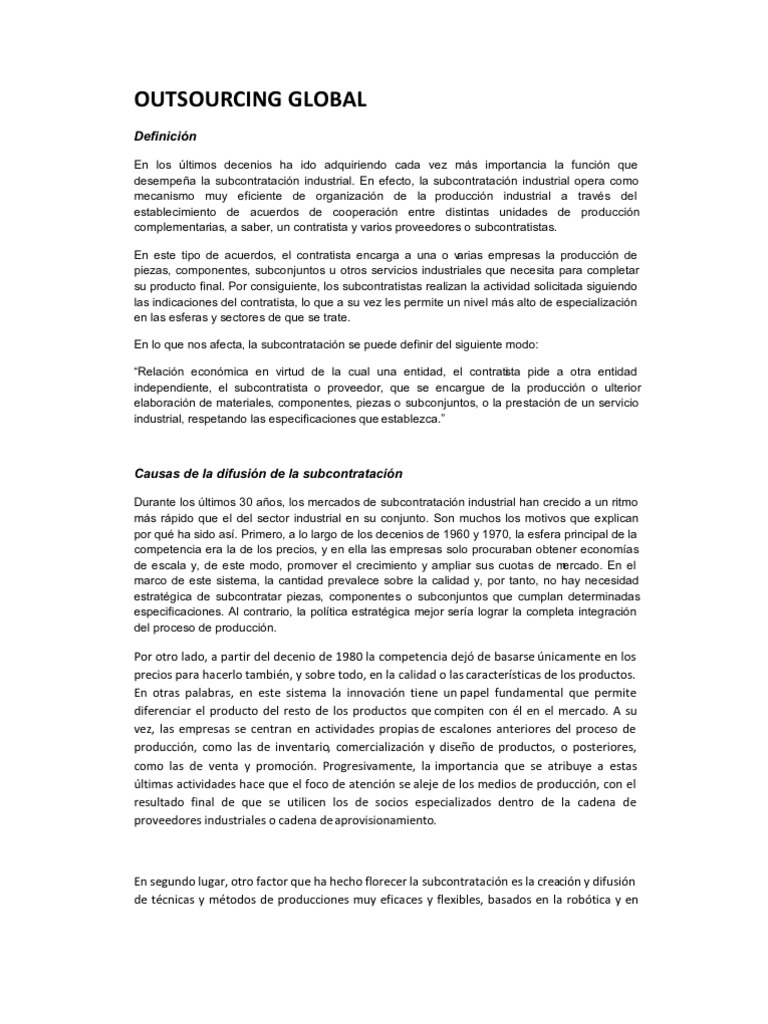 Outsourcing Global | PDF | Outsourcing | Competitividad
