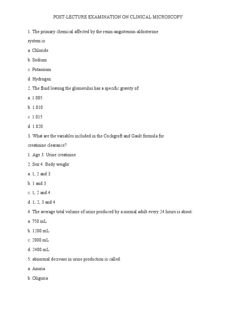 Post-Lecture Examination On Clinical Micros | PDF | Clinical Medicine | Medical Specialties