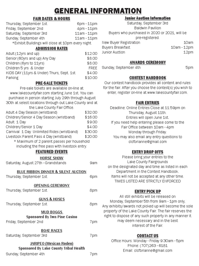 Lake County Fair 2023 Schedule & Tickets | PDF