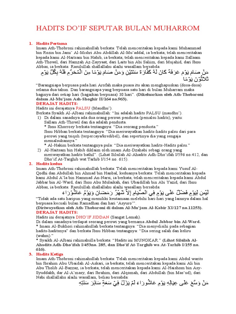 Hadits Do'if Seputar Muharrom | PDF