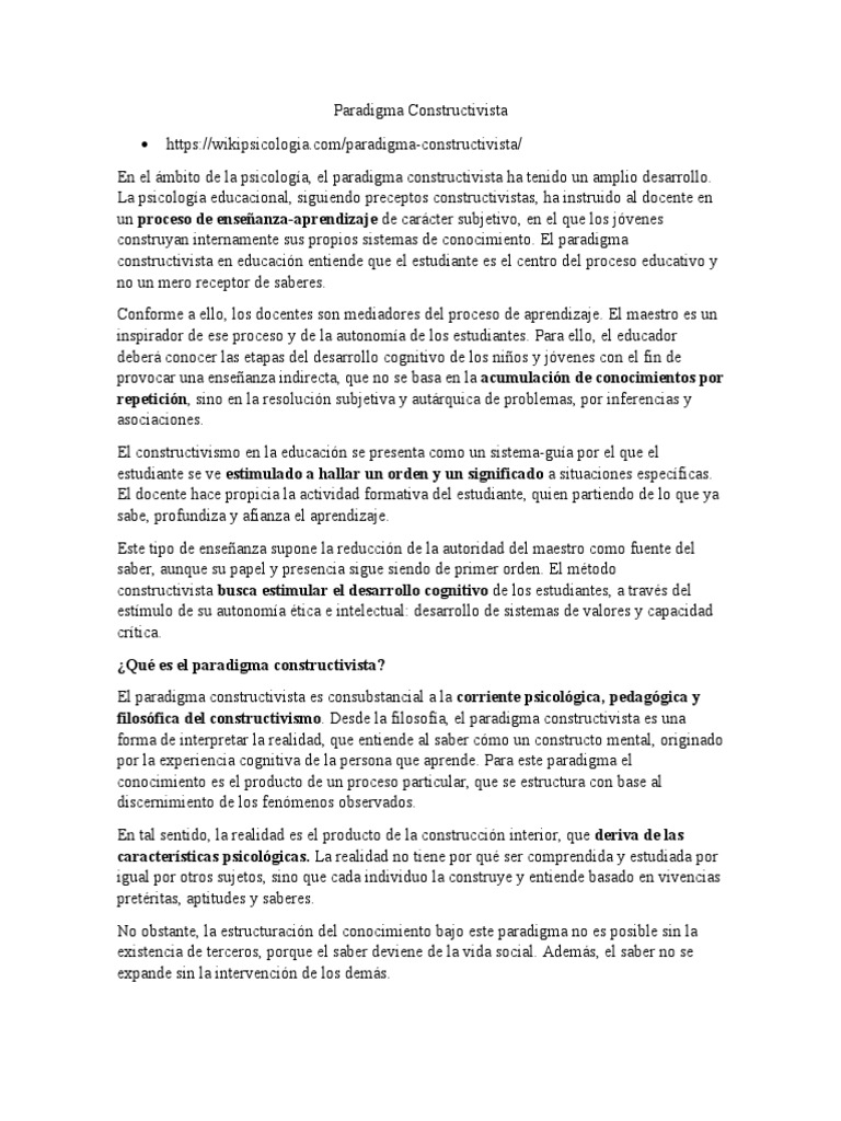 Paradigma Constructivista en Educación | PDF | Aprendizaje ...