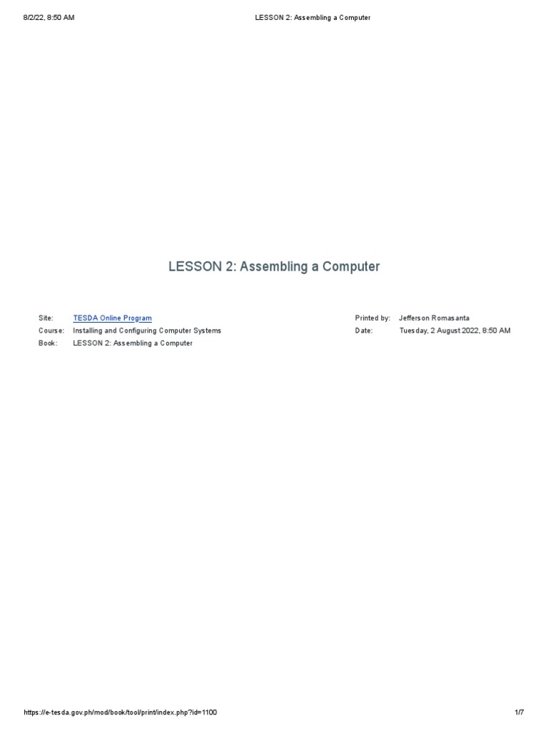 LESSON 2 - Assembling A Computer | PDF | Random Access Memory ...