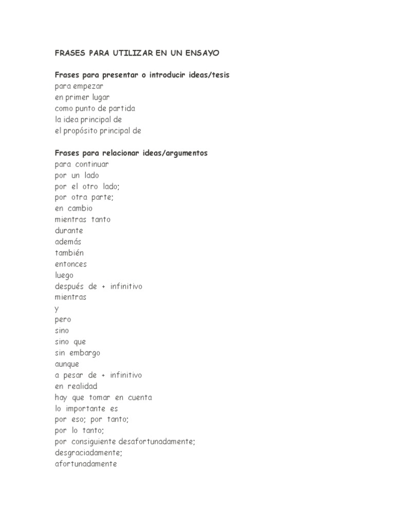 Frases para Utilizar en Un Ensayo | PDF