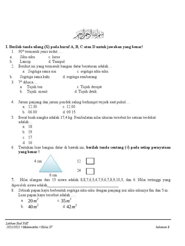 MTK Latihan Soal Pat | PDF