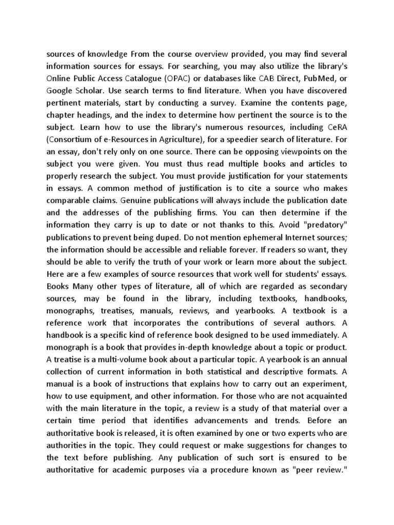 Sources of Knowledge From The Course Overview Provided | PDF | Academic ...