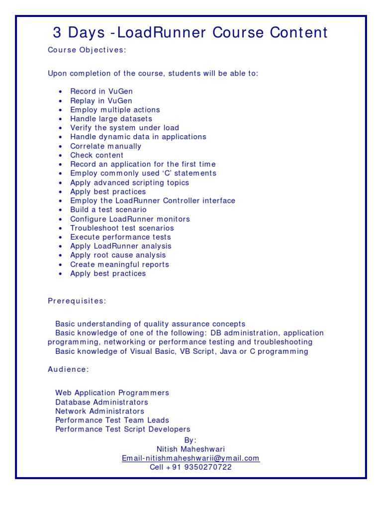 LoadRunner Course Overview: 3-Day Plan | PDF | Scripting Language | File Format