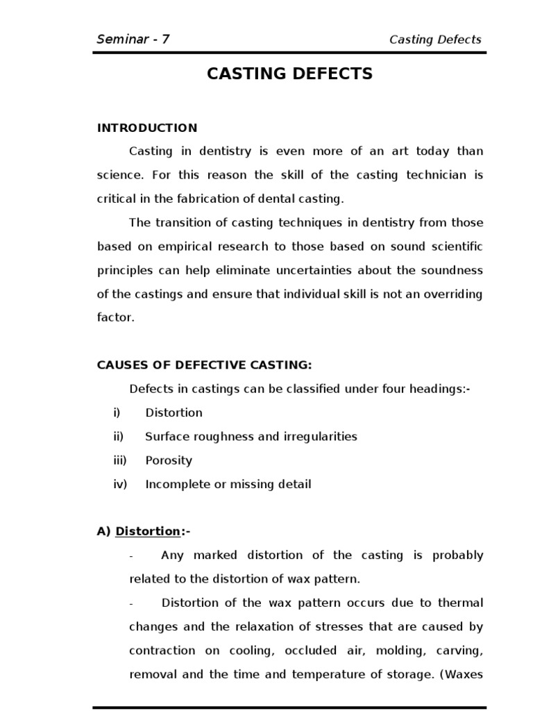Casting Defects: Seminar - 7 | PDF | Casting (Metalworking) | Chemical ...