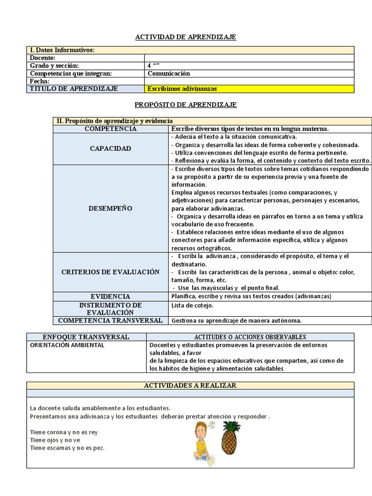 ESCRIBIMOS ADIVINANZAS 30- 05 ---- | PDF | Aprendizaje | Evaluación