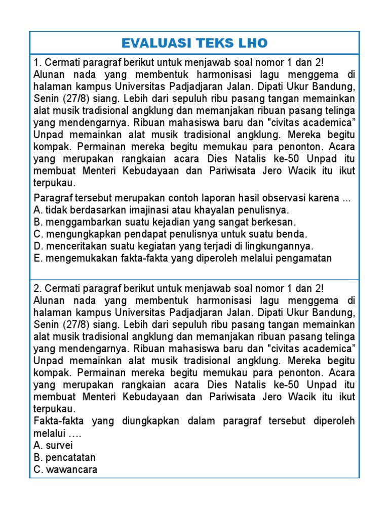 Evaluasi Teks Laporan Observasi | PDF | Ilmu Sosial | Kajian Bahasa Asing