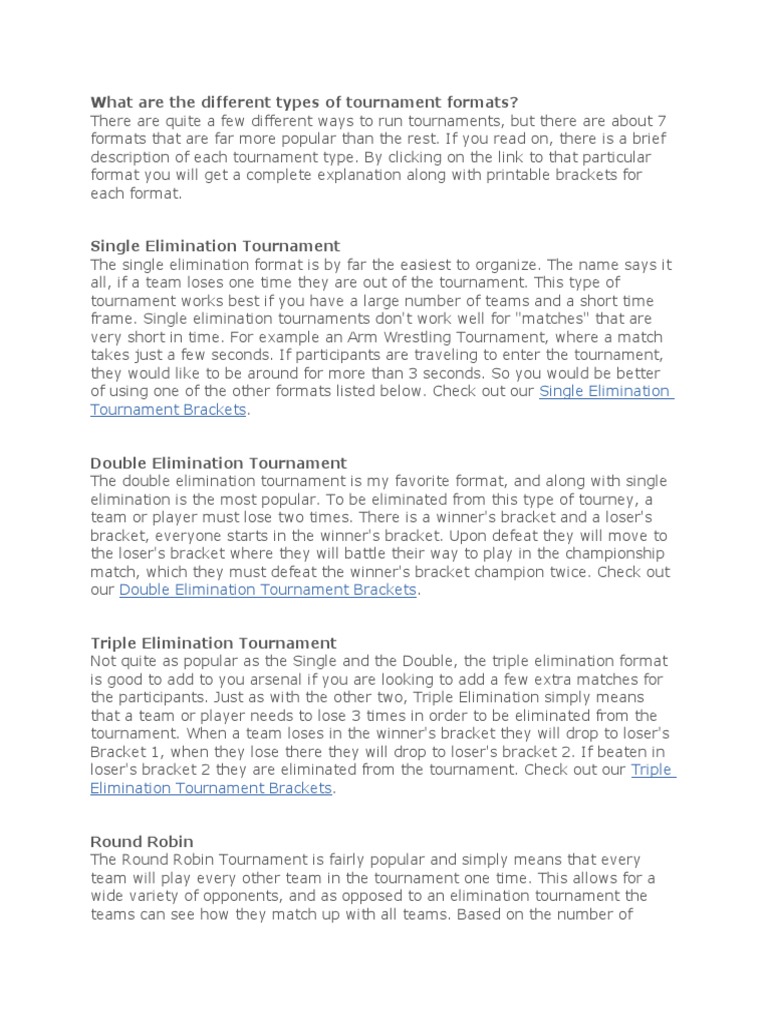 What Are The Different Types of Tournament Formats | PDF | Tournament ...