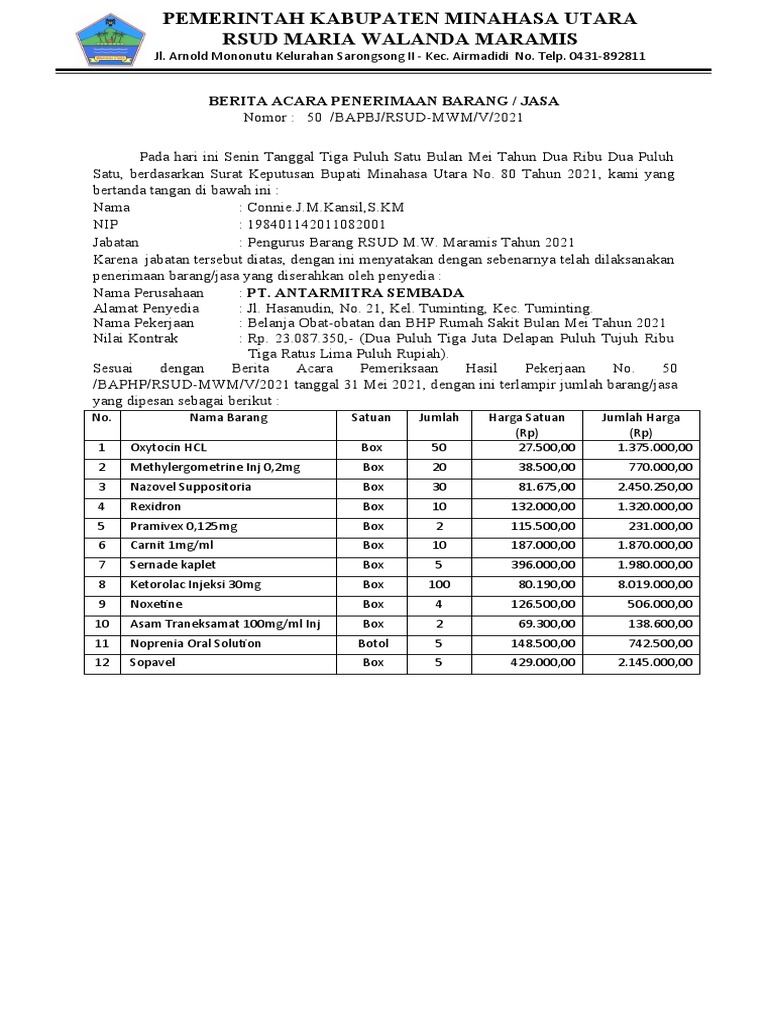 Bapbj - Belanja Obat-Obatan Dan BHP Rs - Pt. Antarmitra Sembada - BLN ...