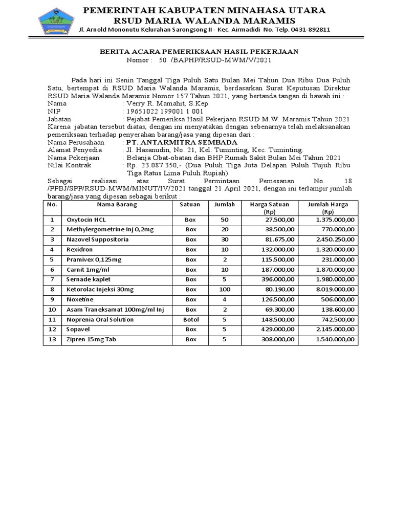 Baphp - Belanja Obat-Obatan Dan BHP Rs - Pt. Antarmitra Sembada - BLN Mei 2021 | PDF