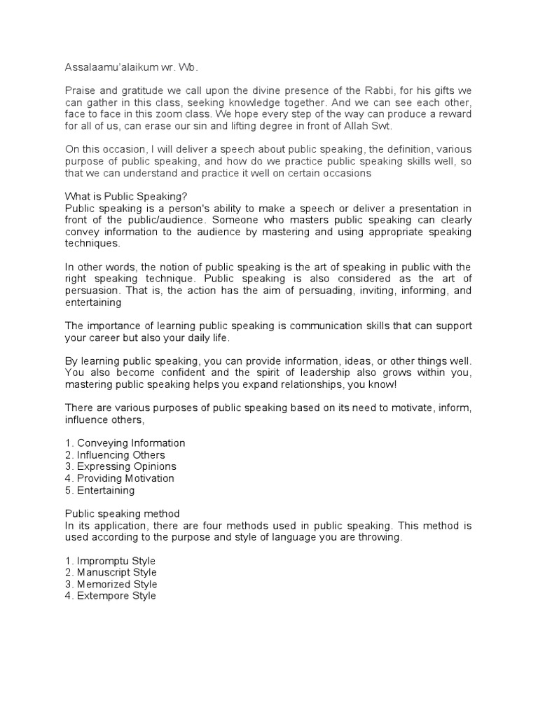 Public Speaking Speech | PDF | Public Speaking | Gesture