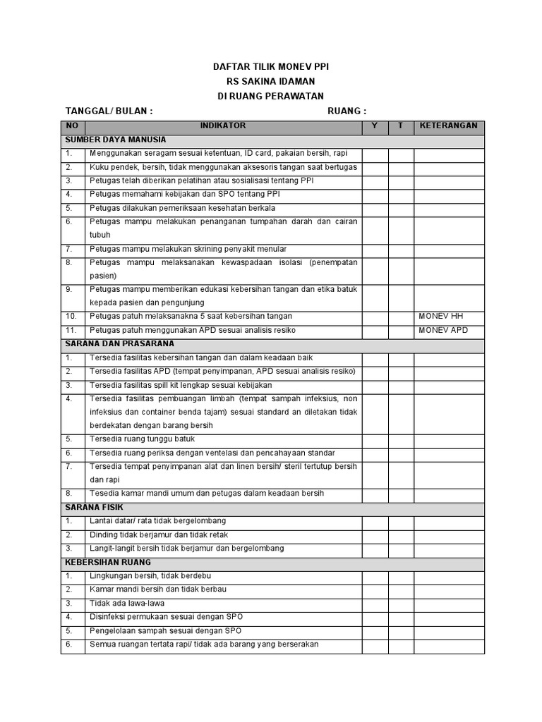 Daftar Tilik Monev Ppi Ruang Perawatan | PDF | Kesehatan Holistik | Sains & Matematika