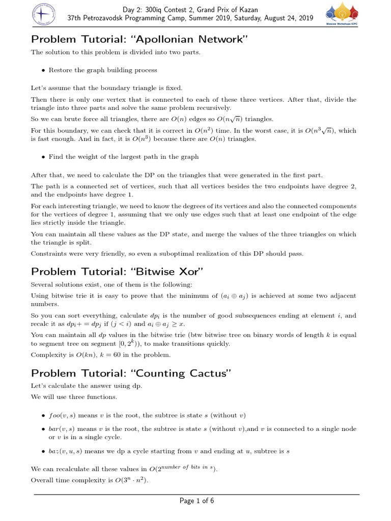 Problem Tutorial: "Apollonian Network" | PDF | Algorithms | Algorithms And Data Structures