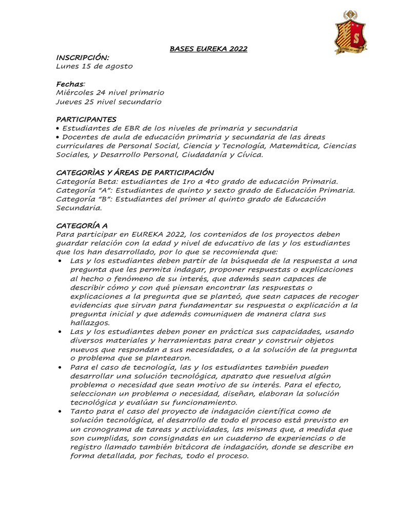 Bases Eureka 2022 YS | PDF | Diseño | Evaluación