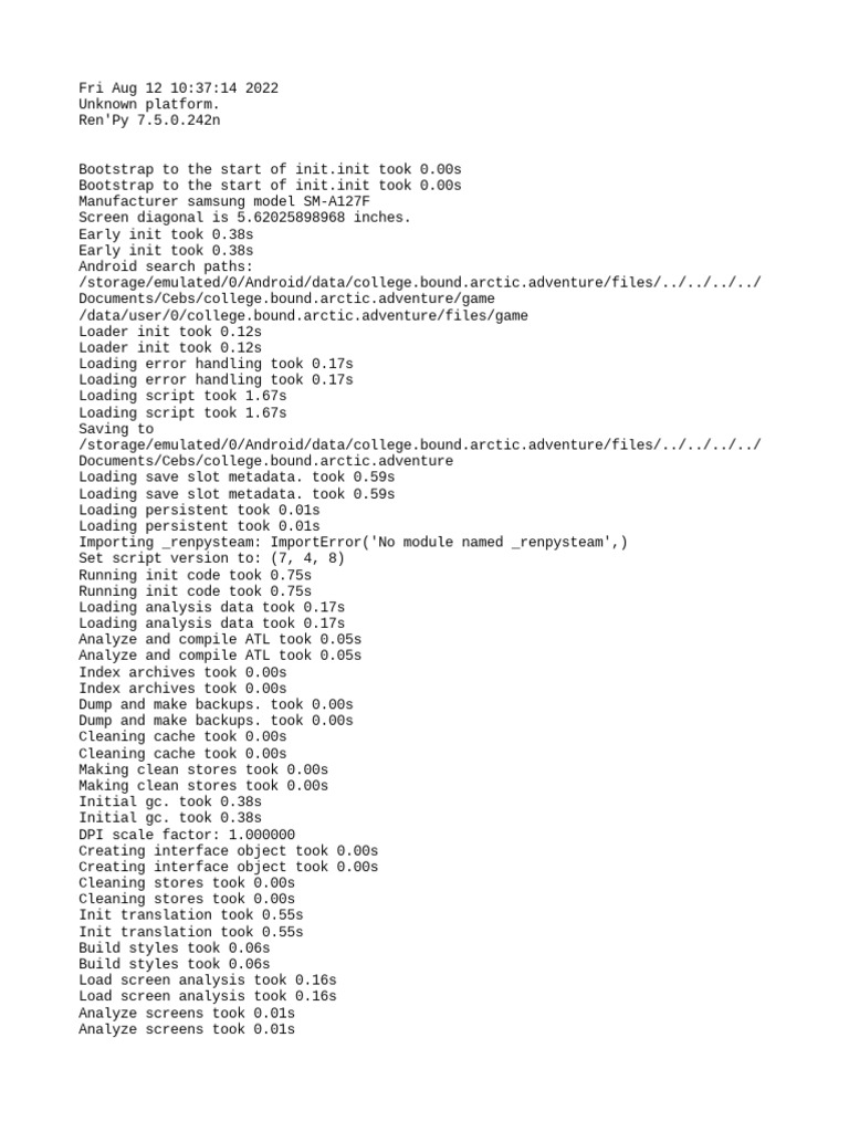 Log File Documenting Startup Process and Variable Name Error of a Ren ...