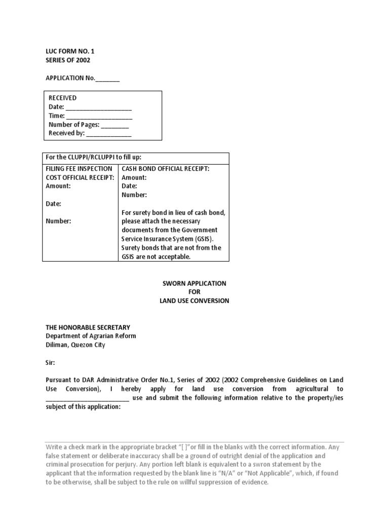 Dar - Sworn Application For Land Use Conversion | PDF | Perjury ...