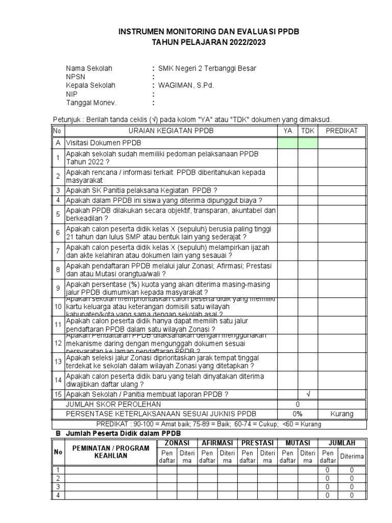 Instrumen PPDB-SMK | PDF
