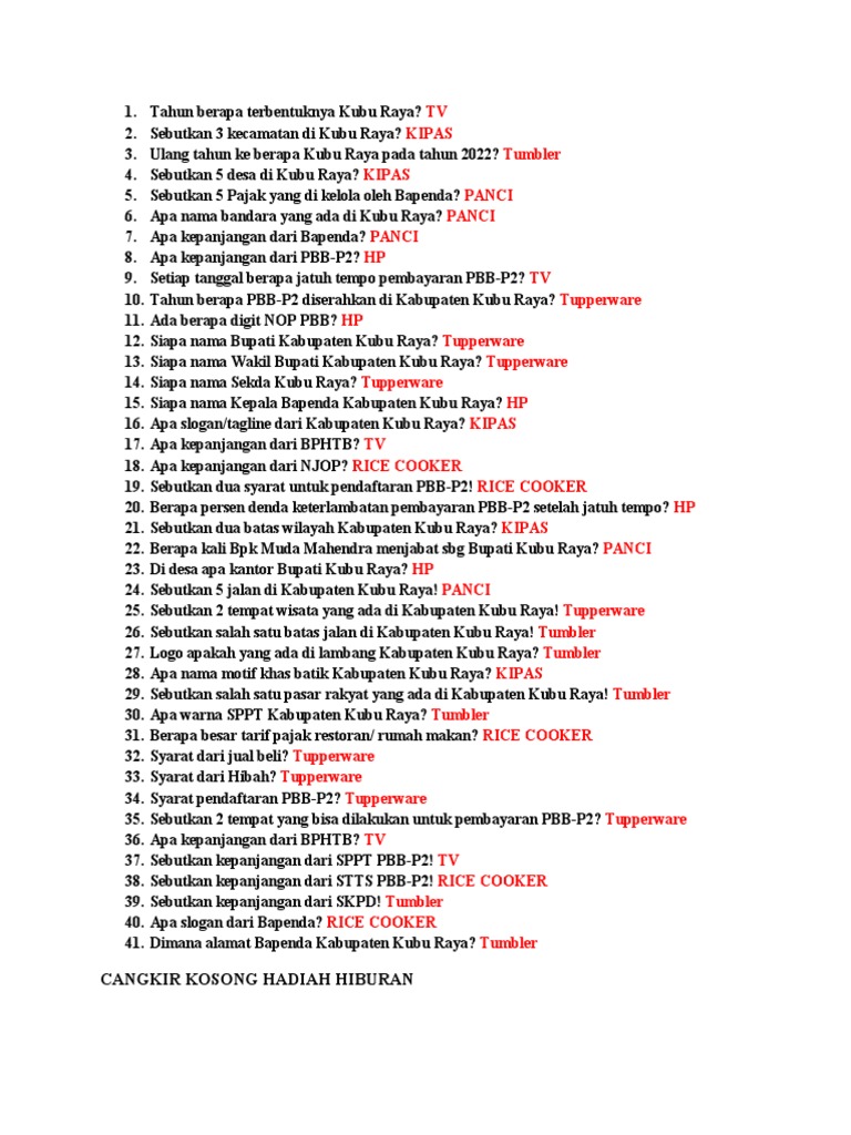 Pertanyaan Hut KKR | PDF