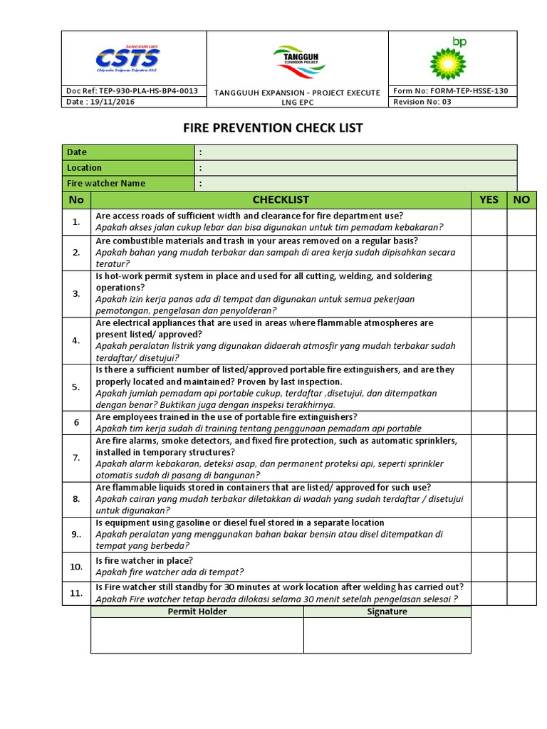Fire Prevention Checklist | PDF