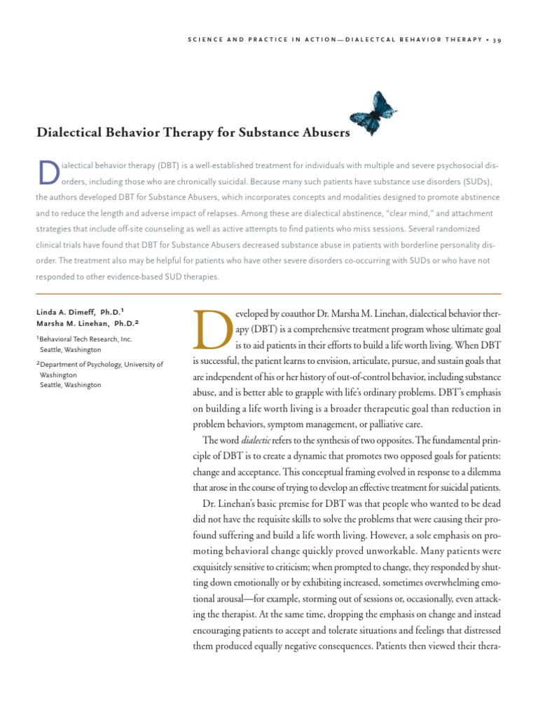 Dialectical Behavior Therapy, L. Dimeff, M. Linehan | Dialectical ...