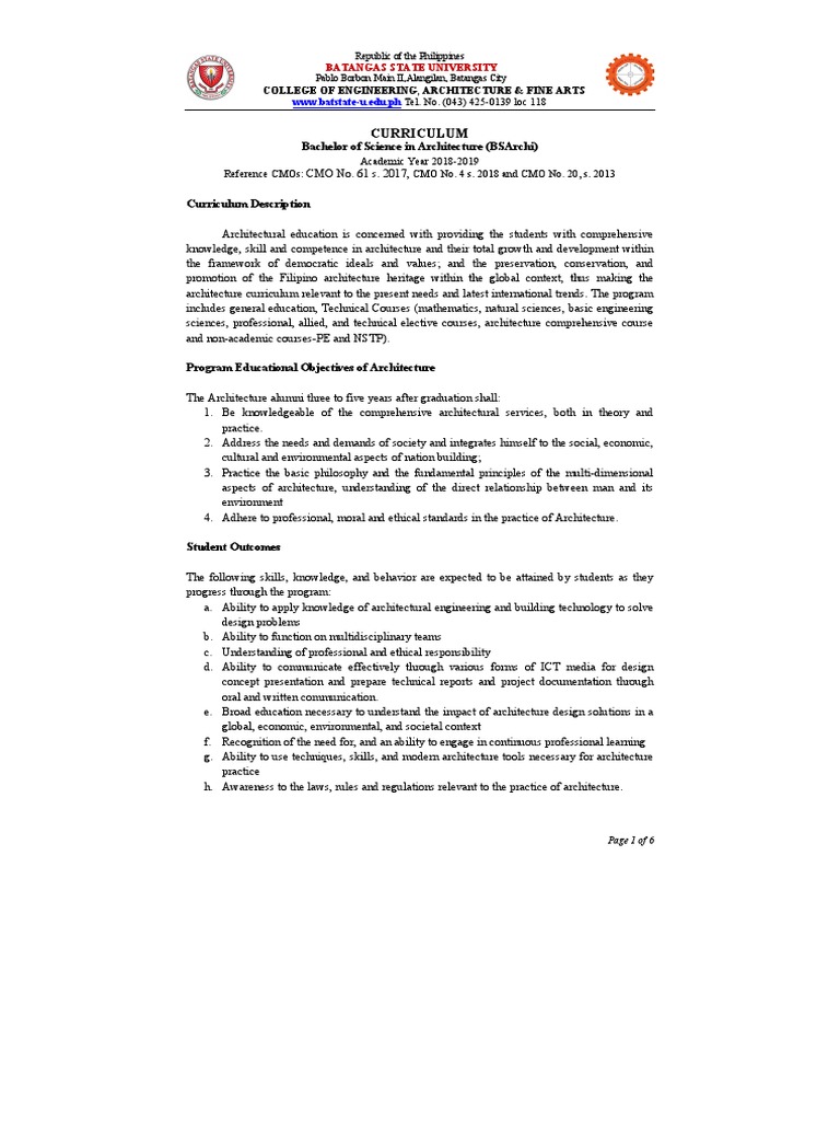Bachelor of Science in Architecture | PDF | Design | Curriculum