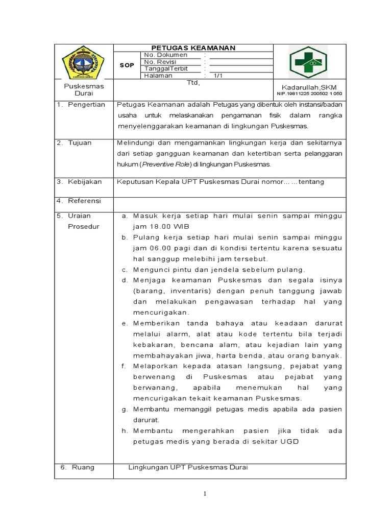 Sop Petugas Keamanan Pdf