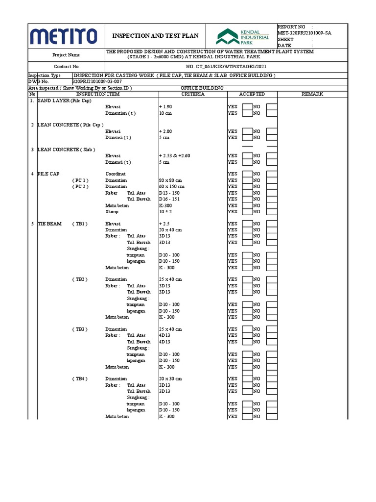 Inspection For Casting Office Building (Pilkecap & Tie Beam) | PDF ...
