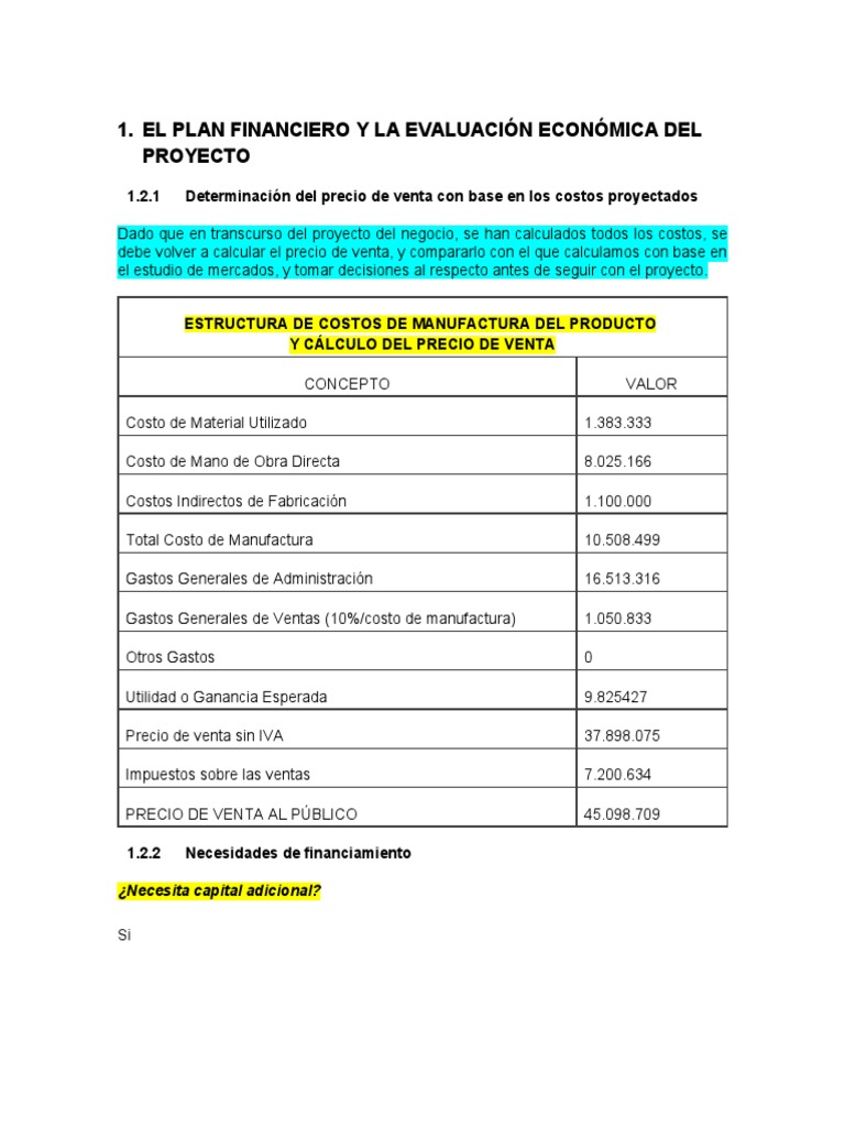 Plan Financiero y Evaluación Económica | PDF | Tasa interna de retorno ...