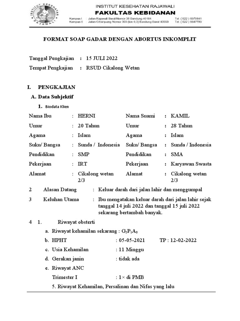 Soap Abortus Inkomplit | PDF