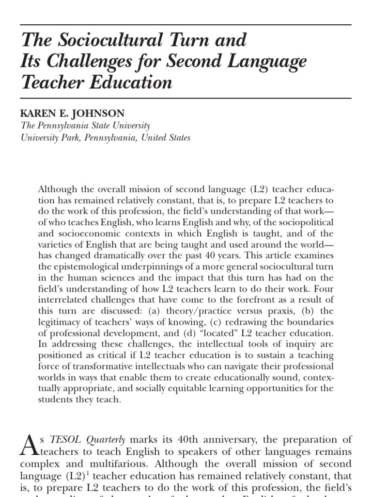 Sociocultural Challenges in L2 Teacher Ed | PDF | Second Language ...