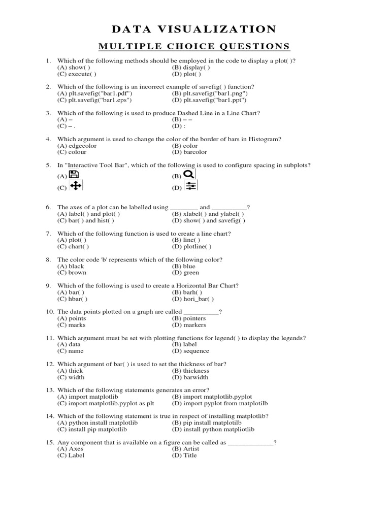 Data Visualization MCQs | PDF | Chart | Histogram