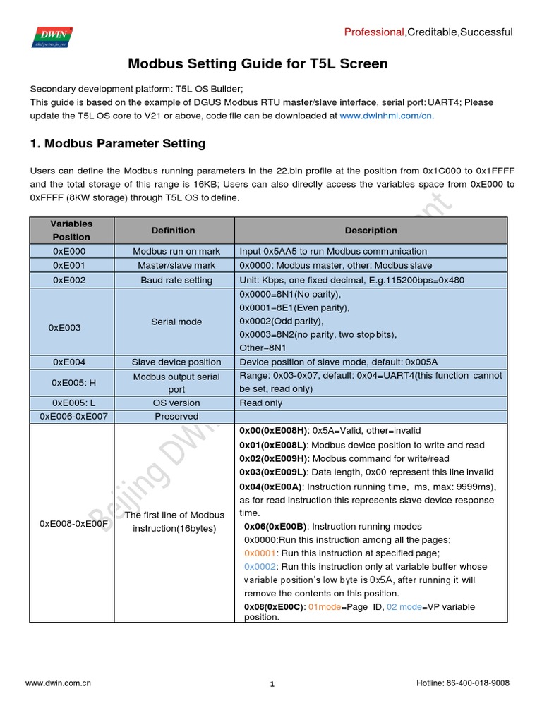 Modbus Setting Guide For T5L Screen | PDF | Computing | Data