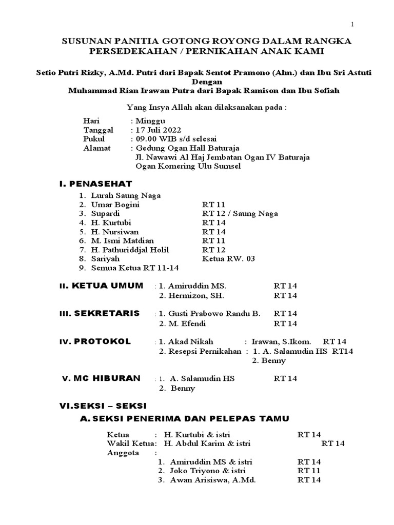 Susunan Panitia Pernikahan | PDF